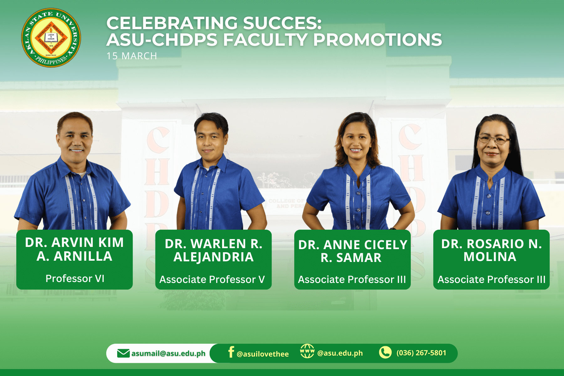 CELEBRATING SUCCESS: ASU-CHDPS FACULTY PROMOTIONS - AKLAN STATE UNIVERSITY