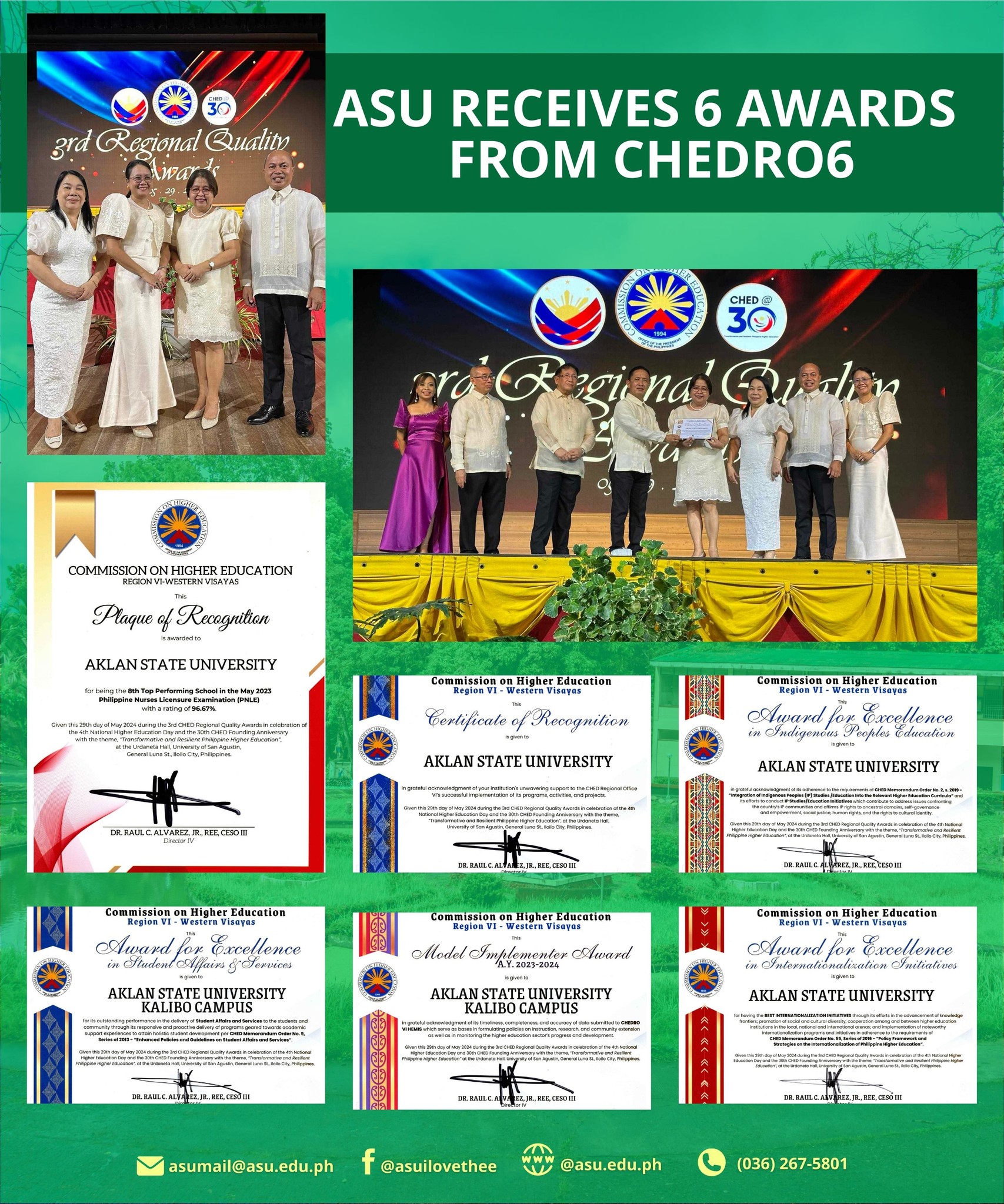 ASU RECEIVES 6 AWARDS FROM CHEDRO6 - AKLAN STATE UNIVERSITY