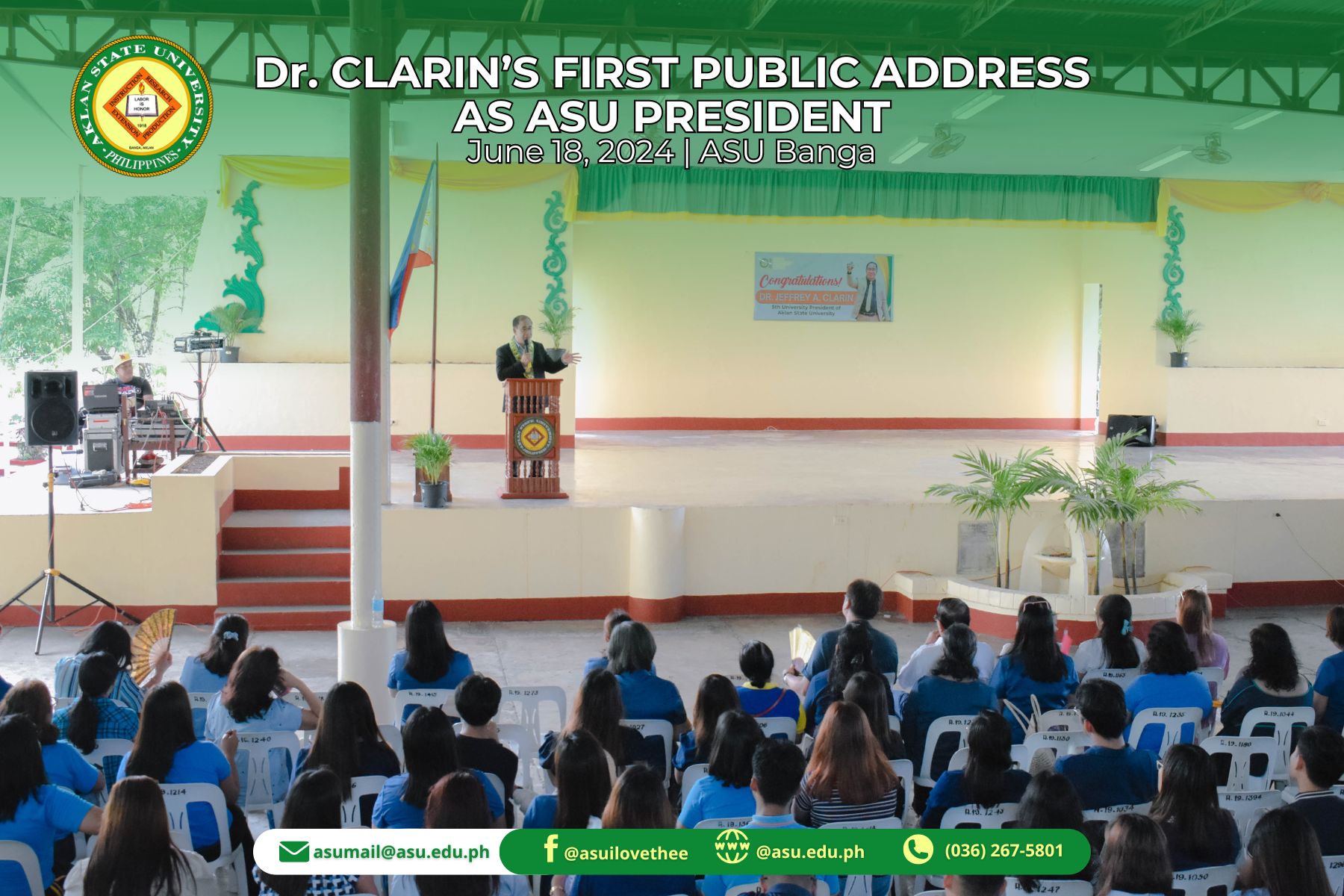 Dr. Clarin's First Public Address as ASU President - AKLAN STATE UNIVERSITY