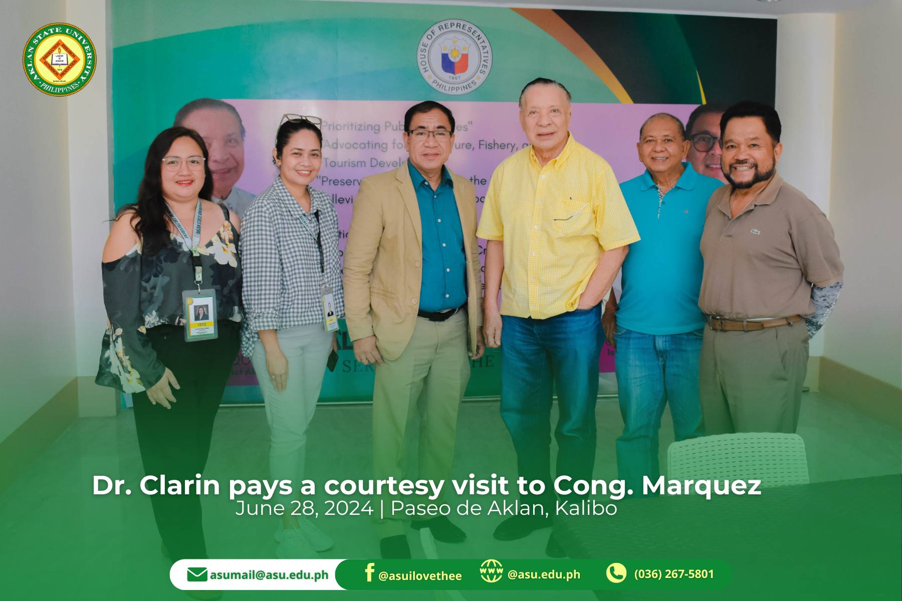Dr. Clarin pays a courtesy visit to Cong. Marquez - AKLAN STATE UNIVERSITY