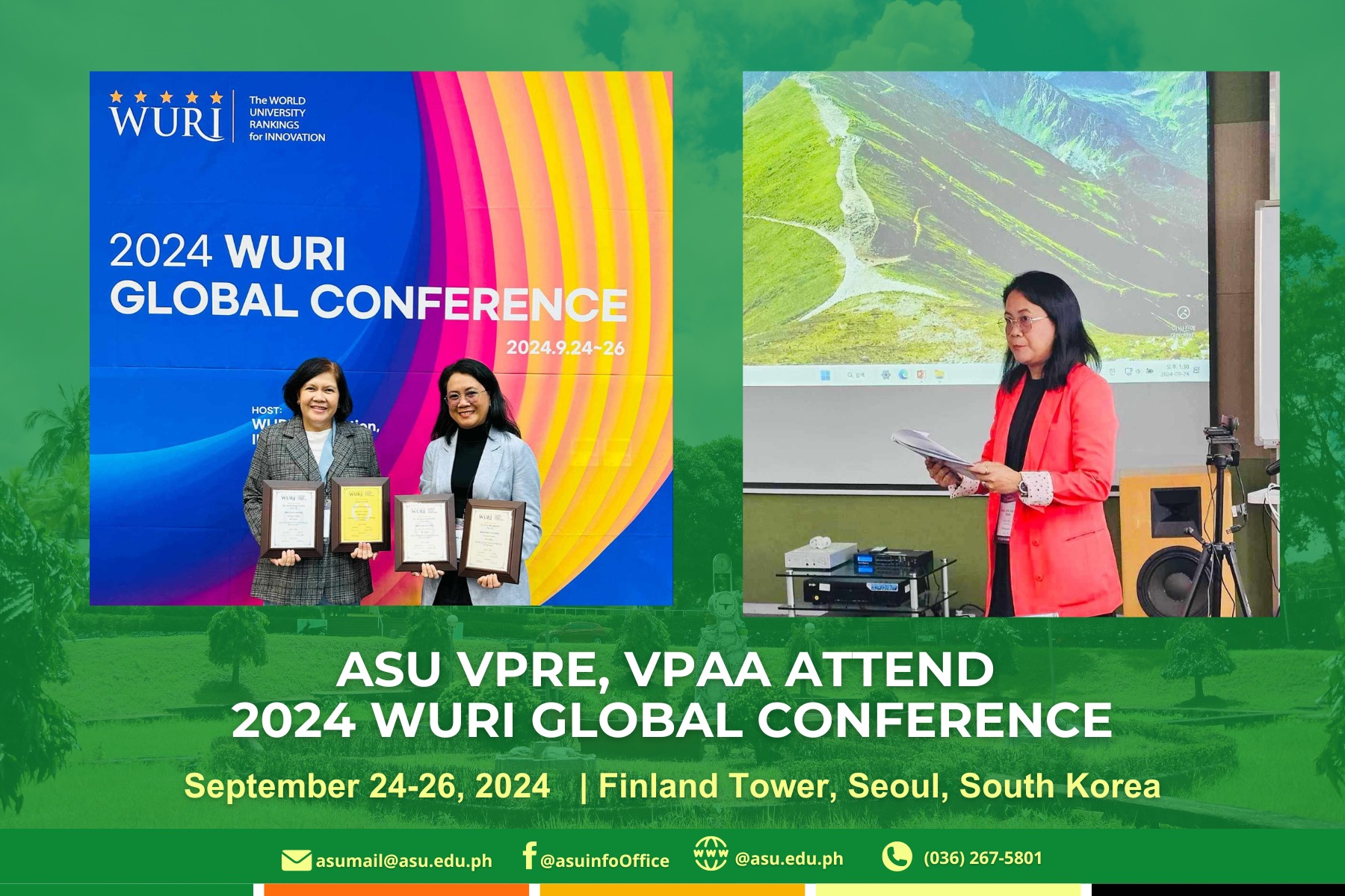 ASU VPRE, VPAA attend 2024 WURI Global Conference - AKLAN STATE UNIVERSITY
