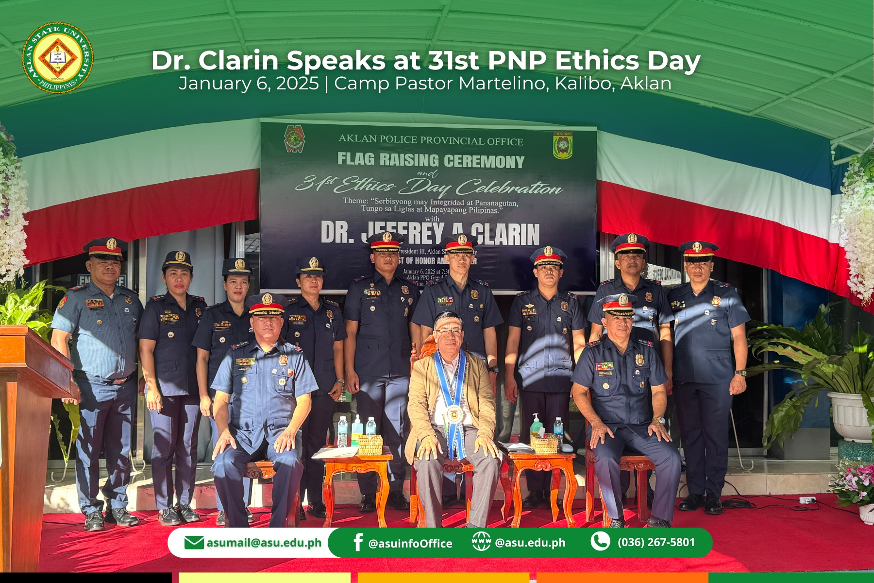 Dr. Clarin Speaks at 31st PNP Ethics Day - AKLAN STATE UNIVERSITY